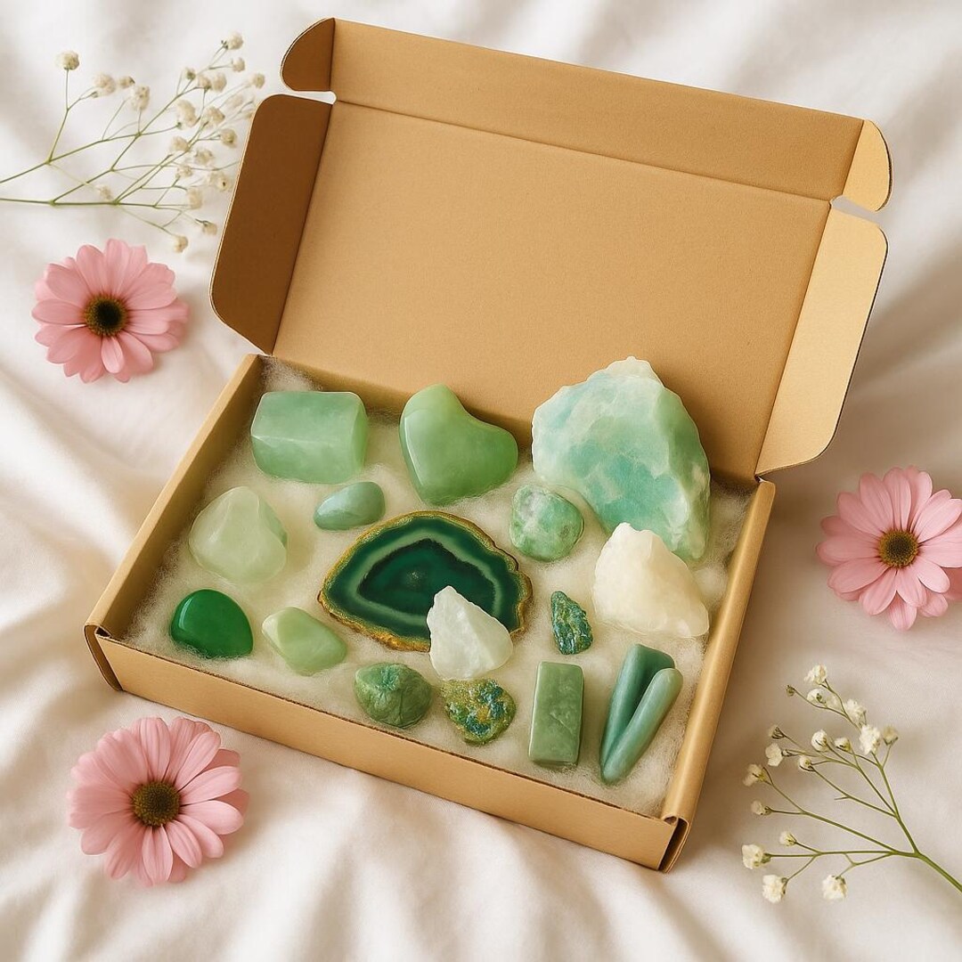 Mystery Crystal Box, Green Crystal Gift Box, Green Gem Box, Lucky Gem ...