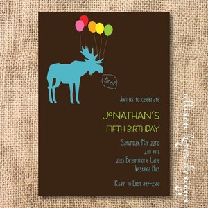 Moose Party Animal Printable Invitation Hipster Birthday Party Balloons ...