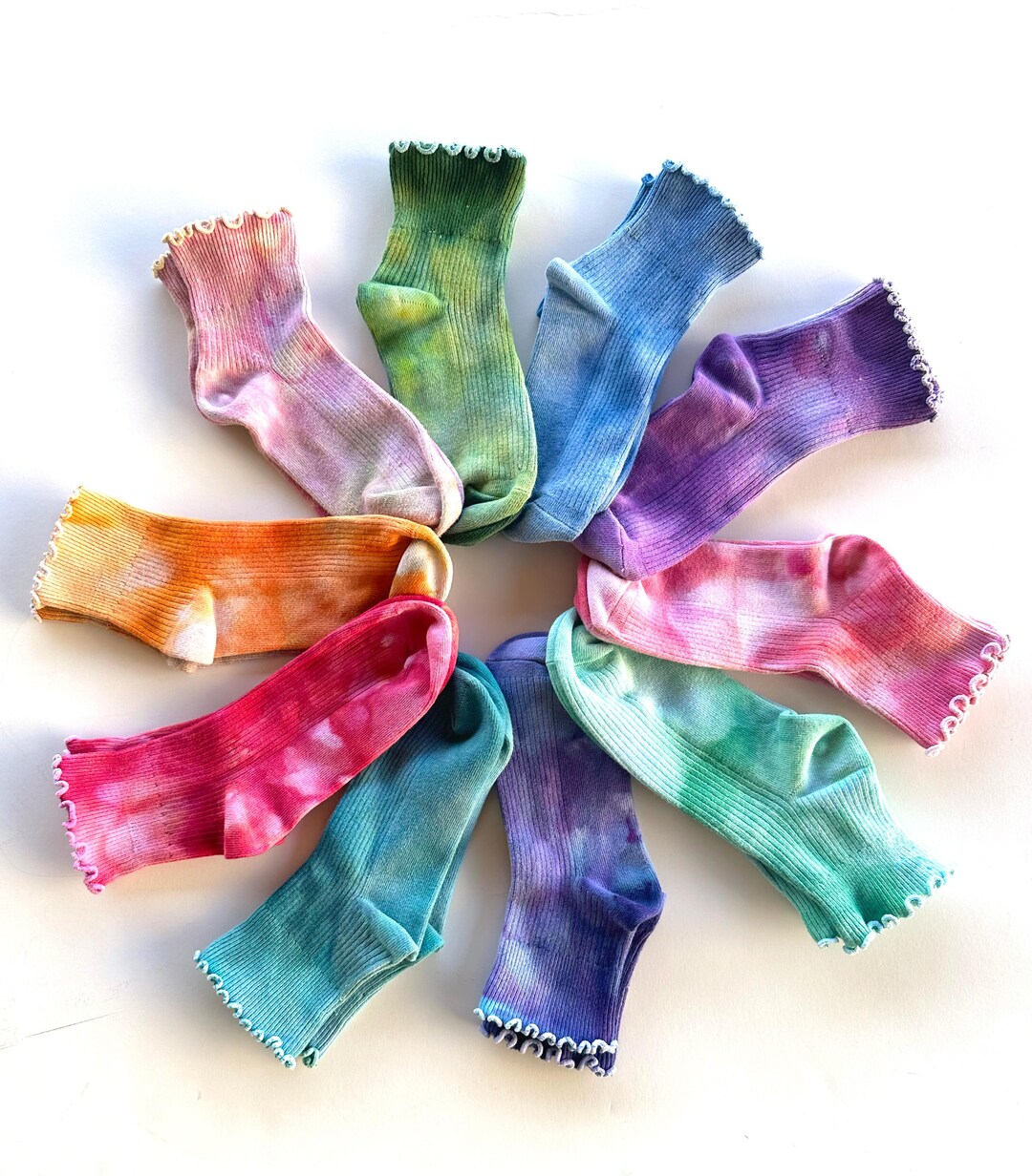 Tie Dye Ruffle Socks, Soft Cotton Ice Dye Boot Socks, Comfy Hand Dyed ...