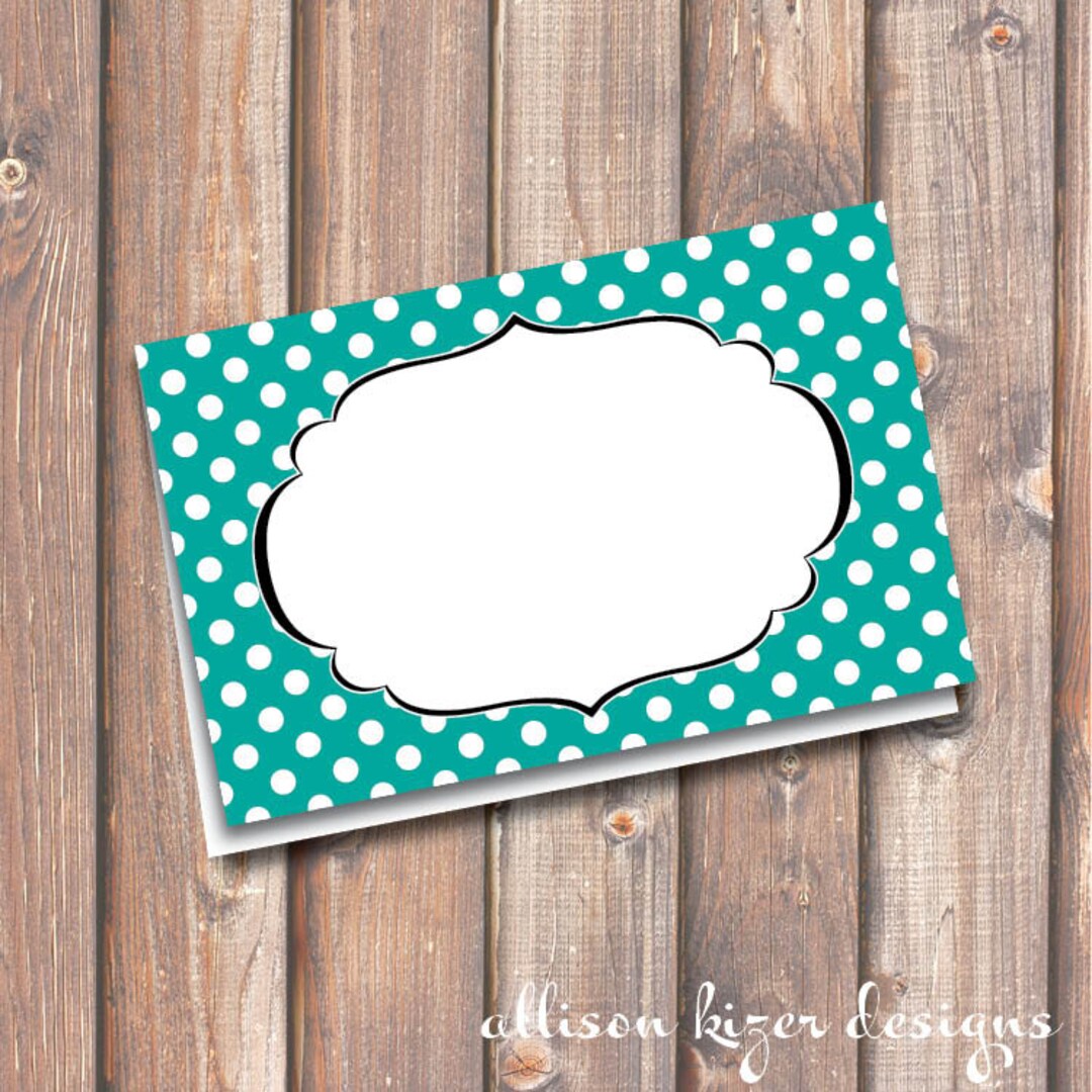 Turquoise and White Polka Dot Printable Food Tags or Placecards 3.5 X 2 ...
