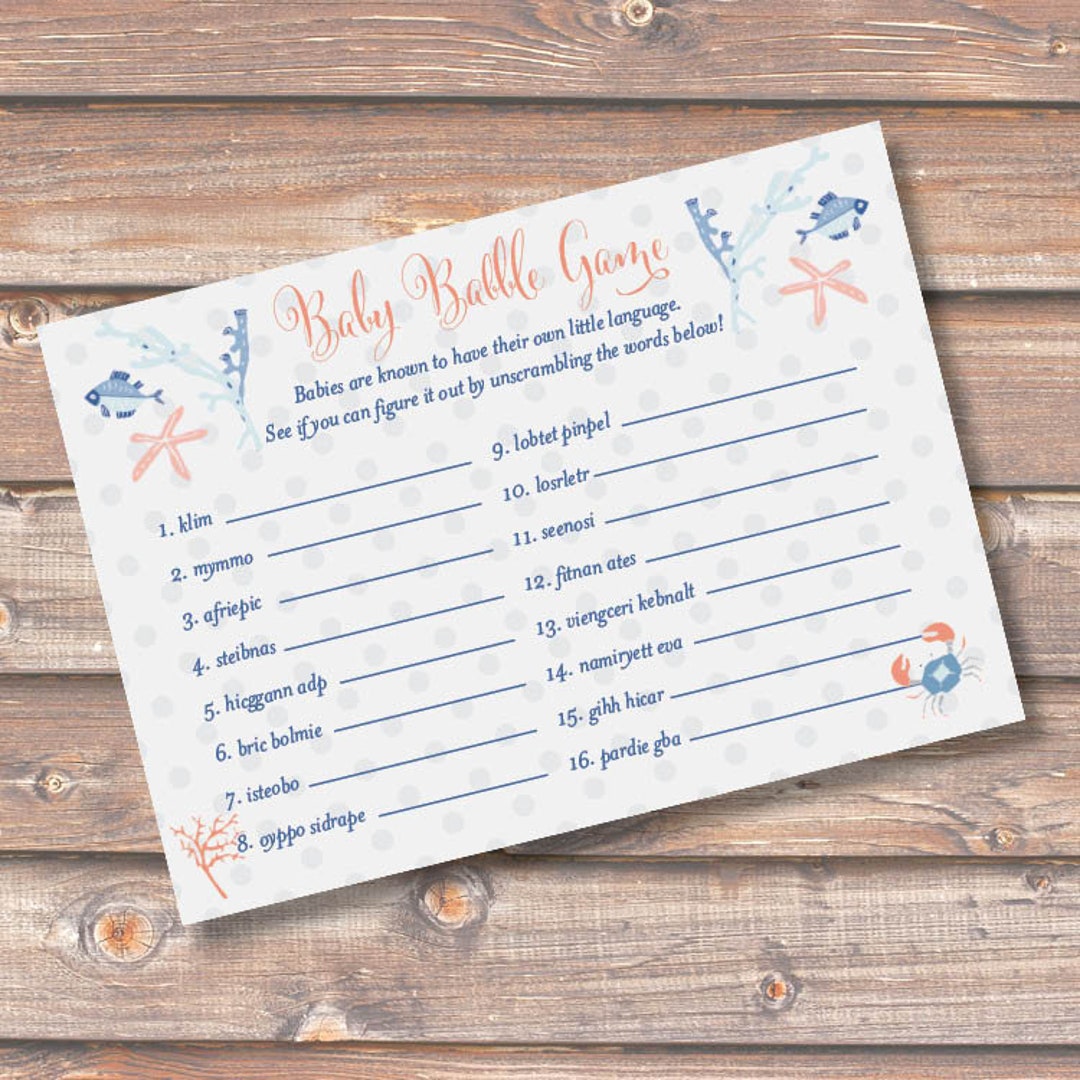 Baby Babble Printable Baby Shower Game Nautical Baby Boy Blue Fish ...