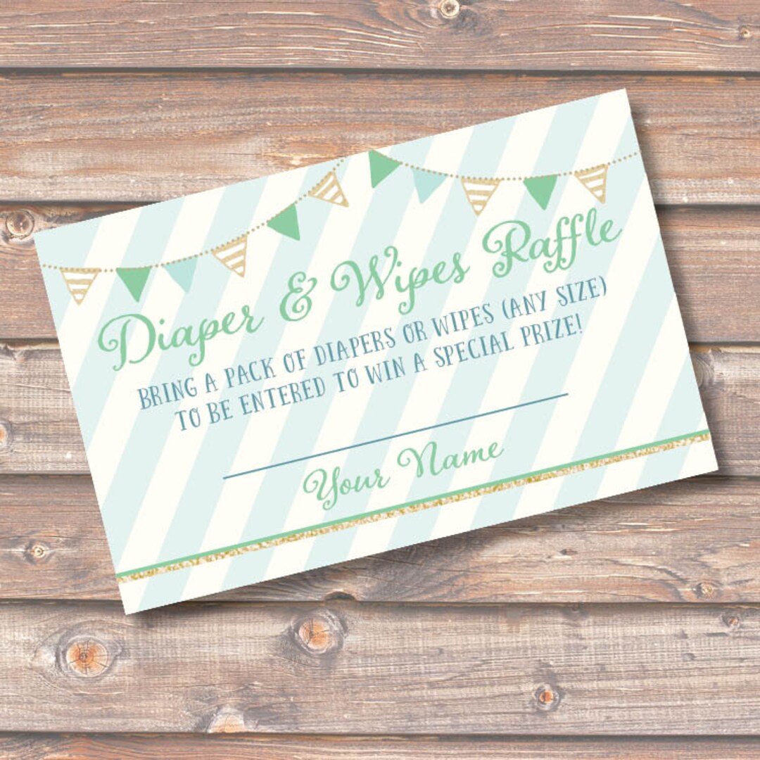 Diaper and Wipes Raffle Tickets Mint Blue Green Gold Twins Shower ...