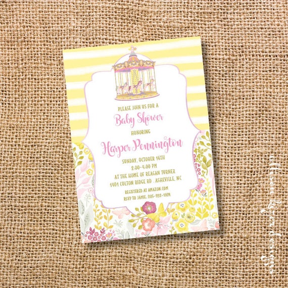 Floral Carousel Baby Shower Invitation Circus Baby Shower - Etsy