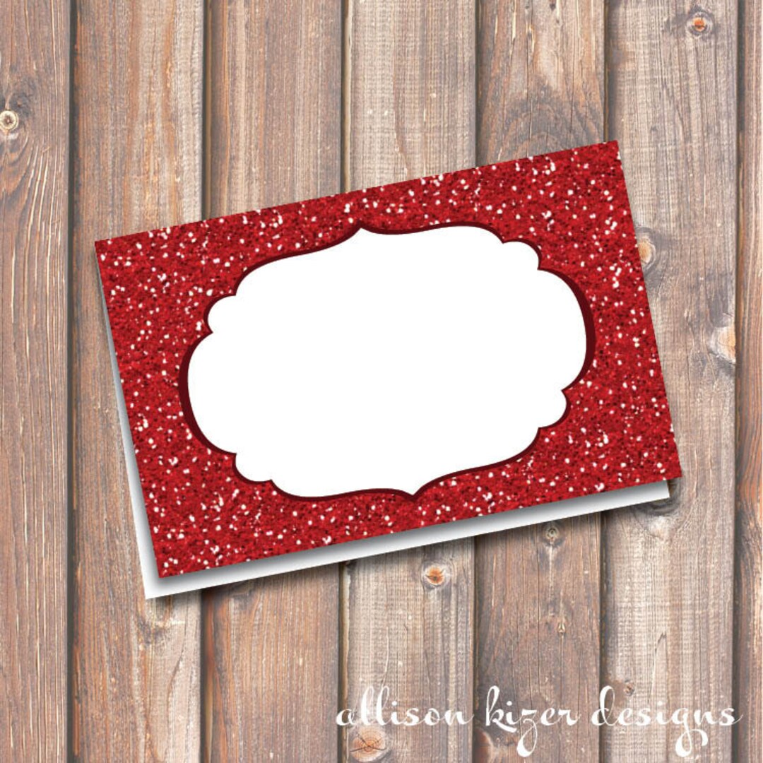 Red Glitter Place Cards Ruby Red Glitter Printable Food Tags Sparkly ...
