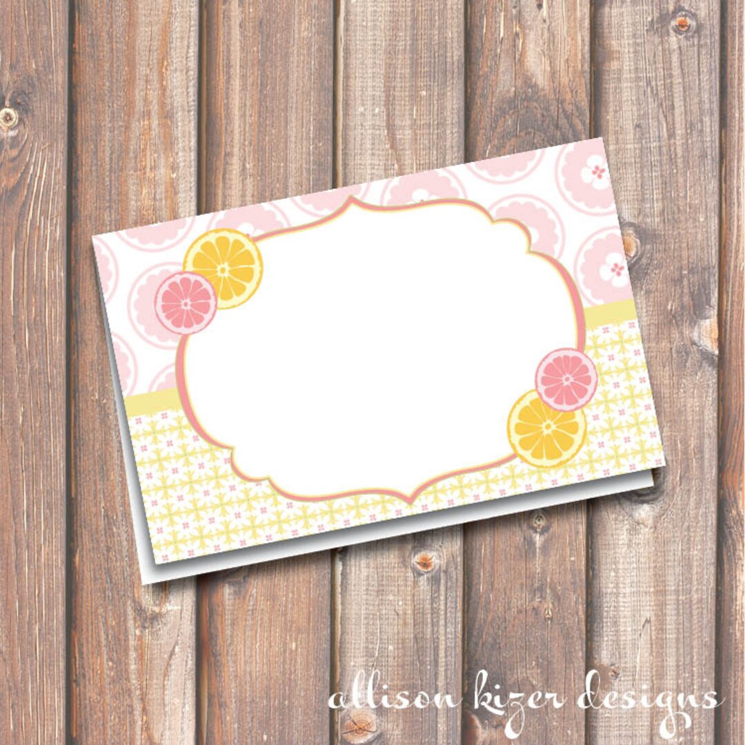 Pink Lemonade Printable Food Tags or Placecards 3.5 X 2.25" Tent-style ...