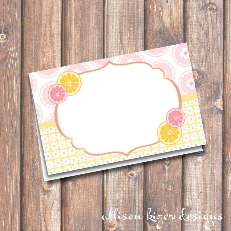Pink Lemonade Printable Food Tags or Placecards 3.5 X 2.25" Tent-style ...