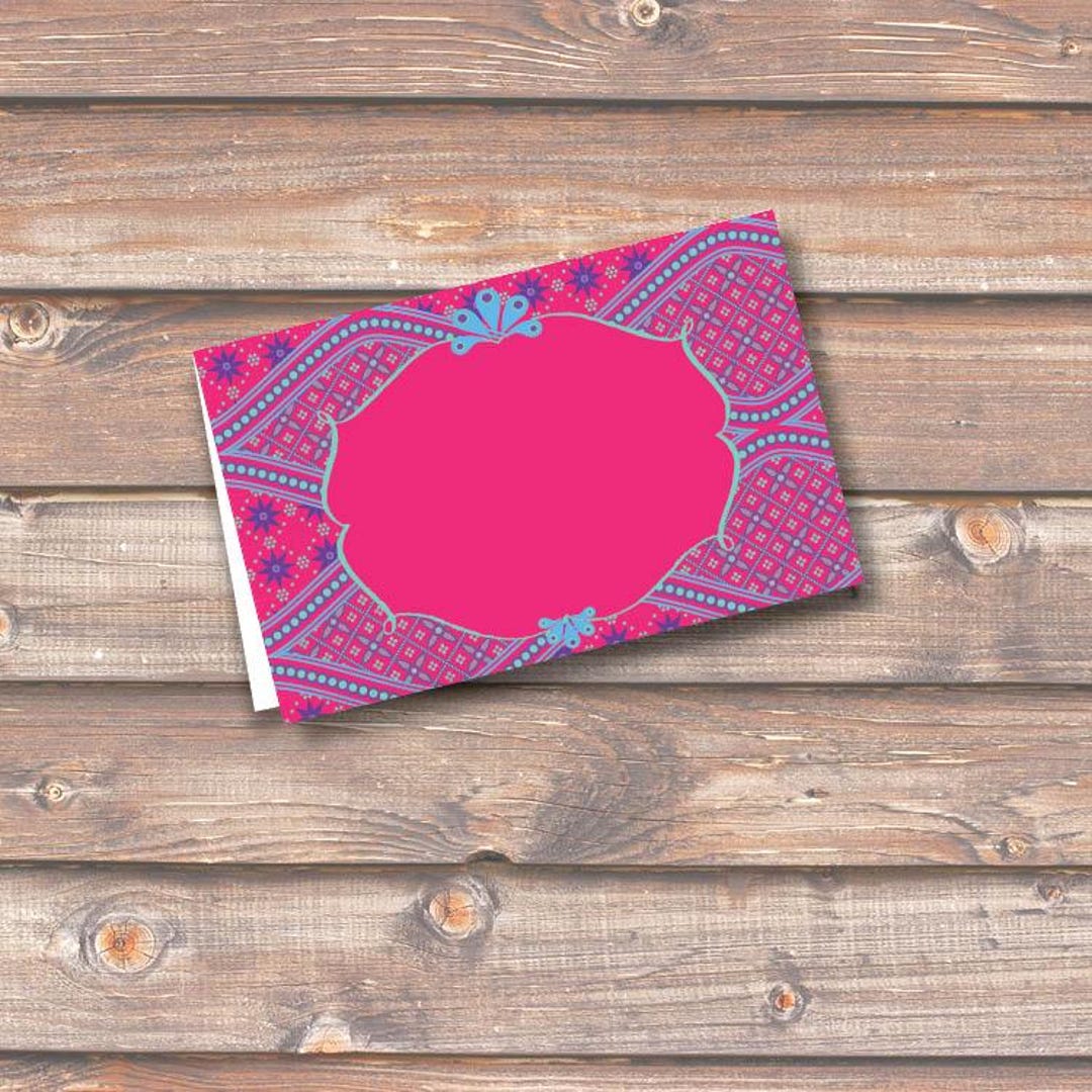 Moroccan Hot Pink Place Cards Indian Paisley Printable Food Tags Menu ...