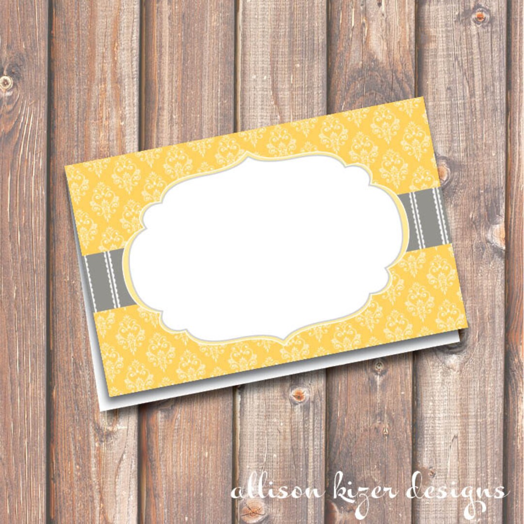 Sophisticated Yellow Place Cards Florence Yellow and Gray Printable ...