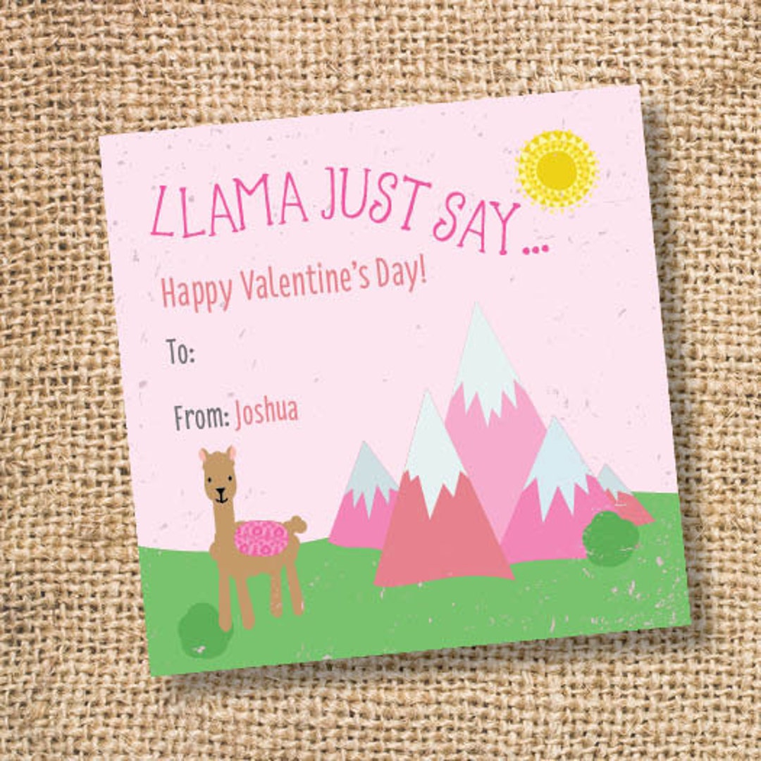 Llama Love Pink Valentine Printable Personalized Valentine's Day Gift ...