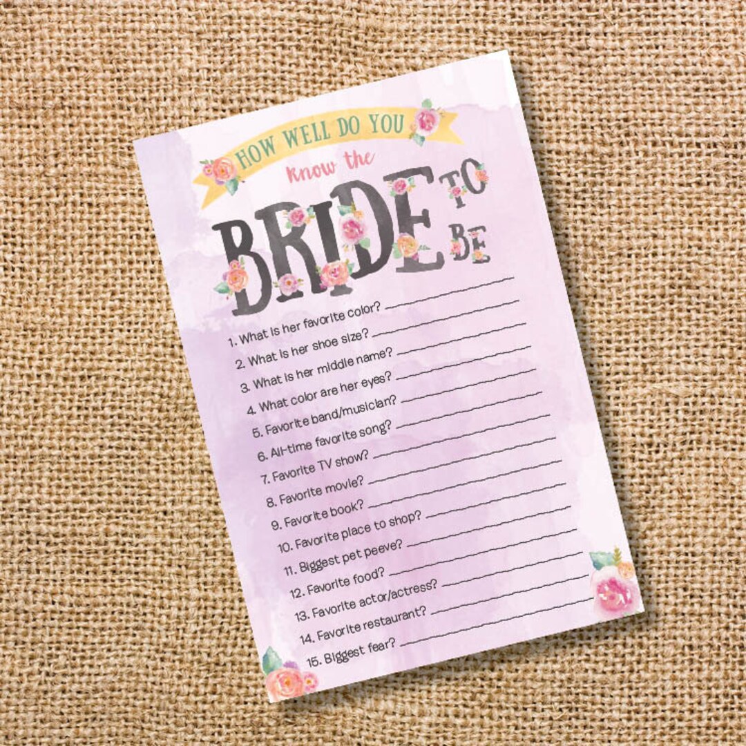 Purple How Well Do You Know the Bride Game Floral Watercolor Bridal ...