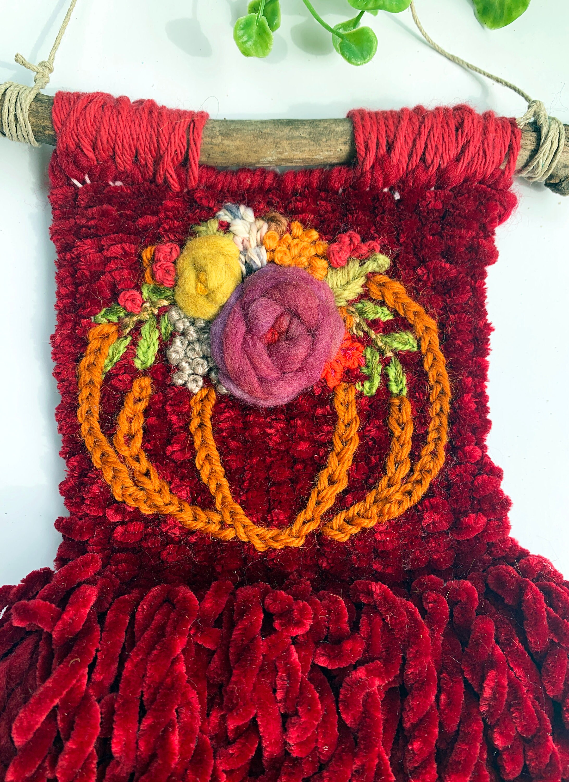 Ruby Red Velvet Floral Pumpkin Halloween Woven Wall Hanging Fall Decor ...