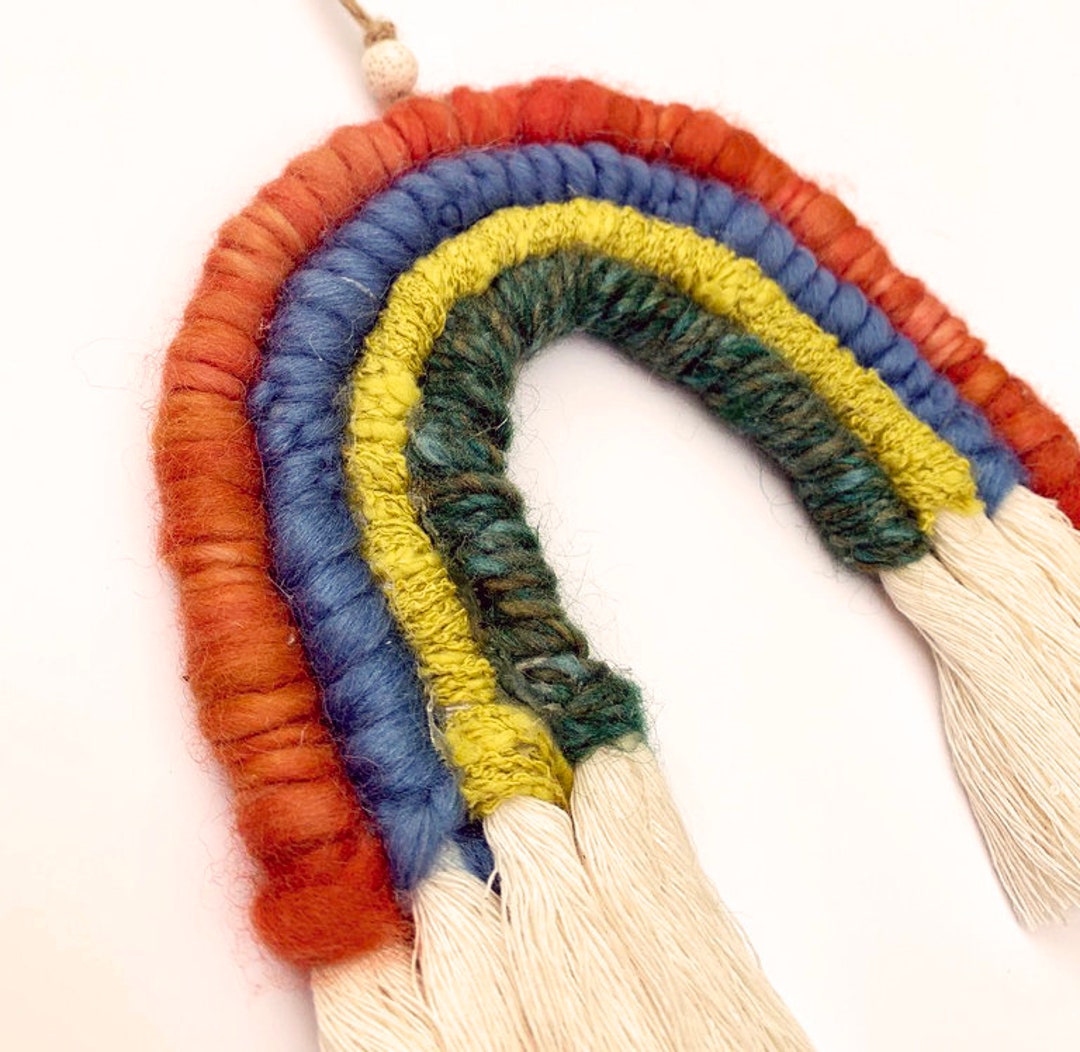 Modern Macrame Rainbow Wall Hanging Parrot Boho Colors Orange Green ...