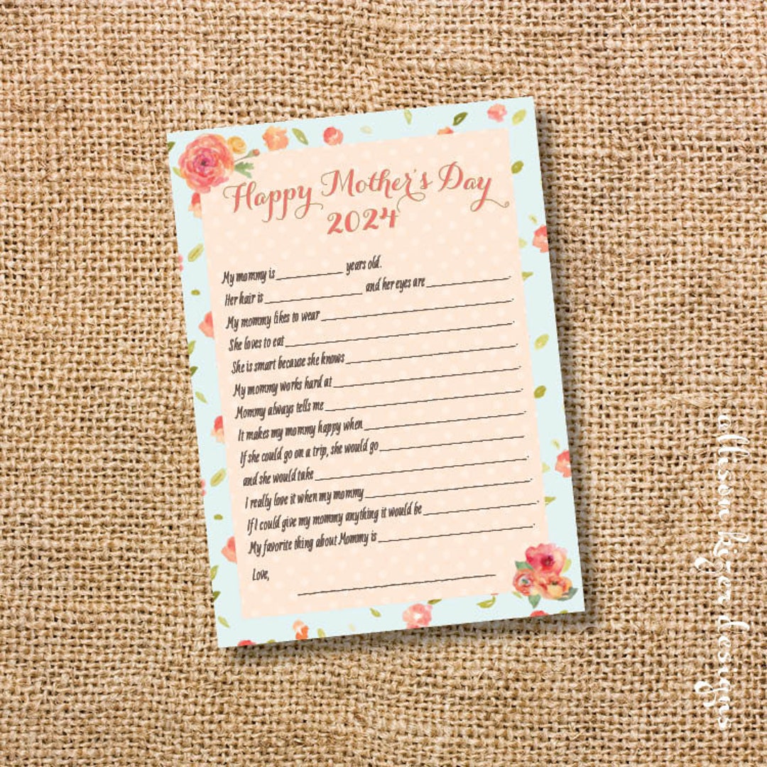 Mother's Day Printable Fill in the Blank Mad Libs Kids' Craft DIY ...