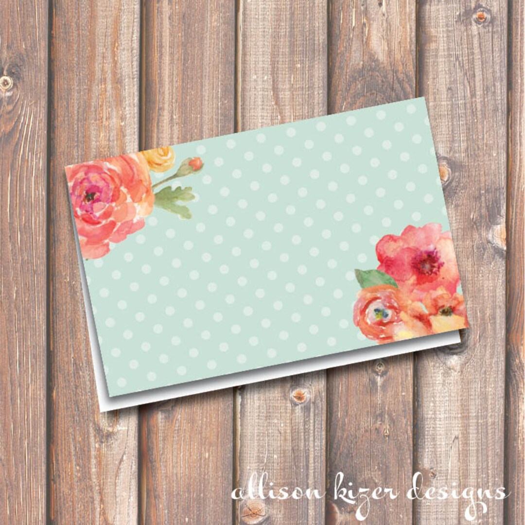 Spring Floral Printable Food Tags or Placecards 3.5 X 2.25" Tent-style ...