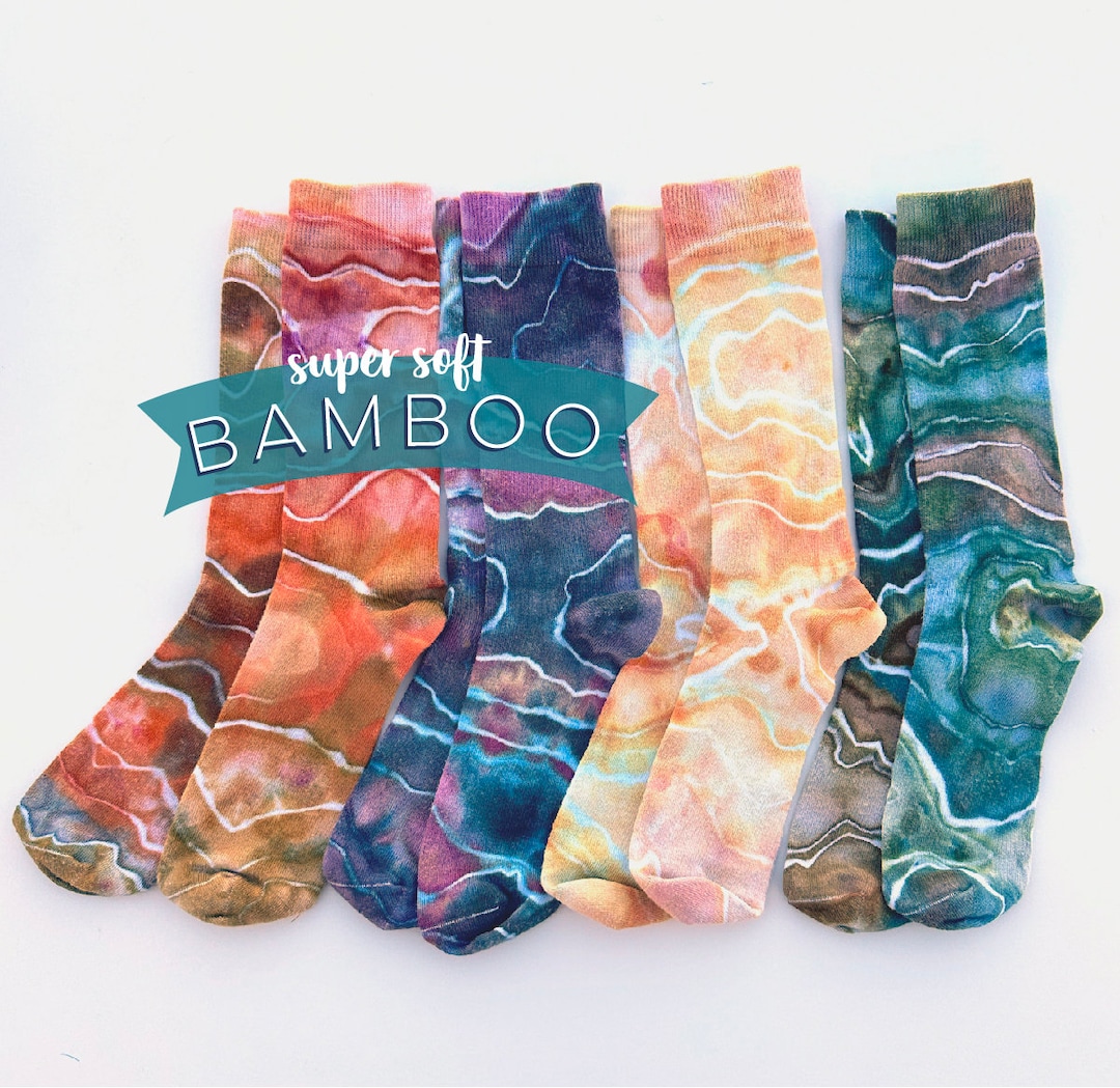 Tie Dye Bamboo Crew Socks, Soft Mens Geode Socks, Comfy Hand Dyed ...