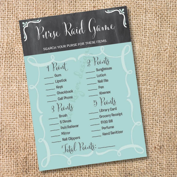 Chalkboard Teal & Gray Printable Purse Raid Game - INSTANT DOWLOAD - Etsy