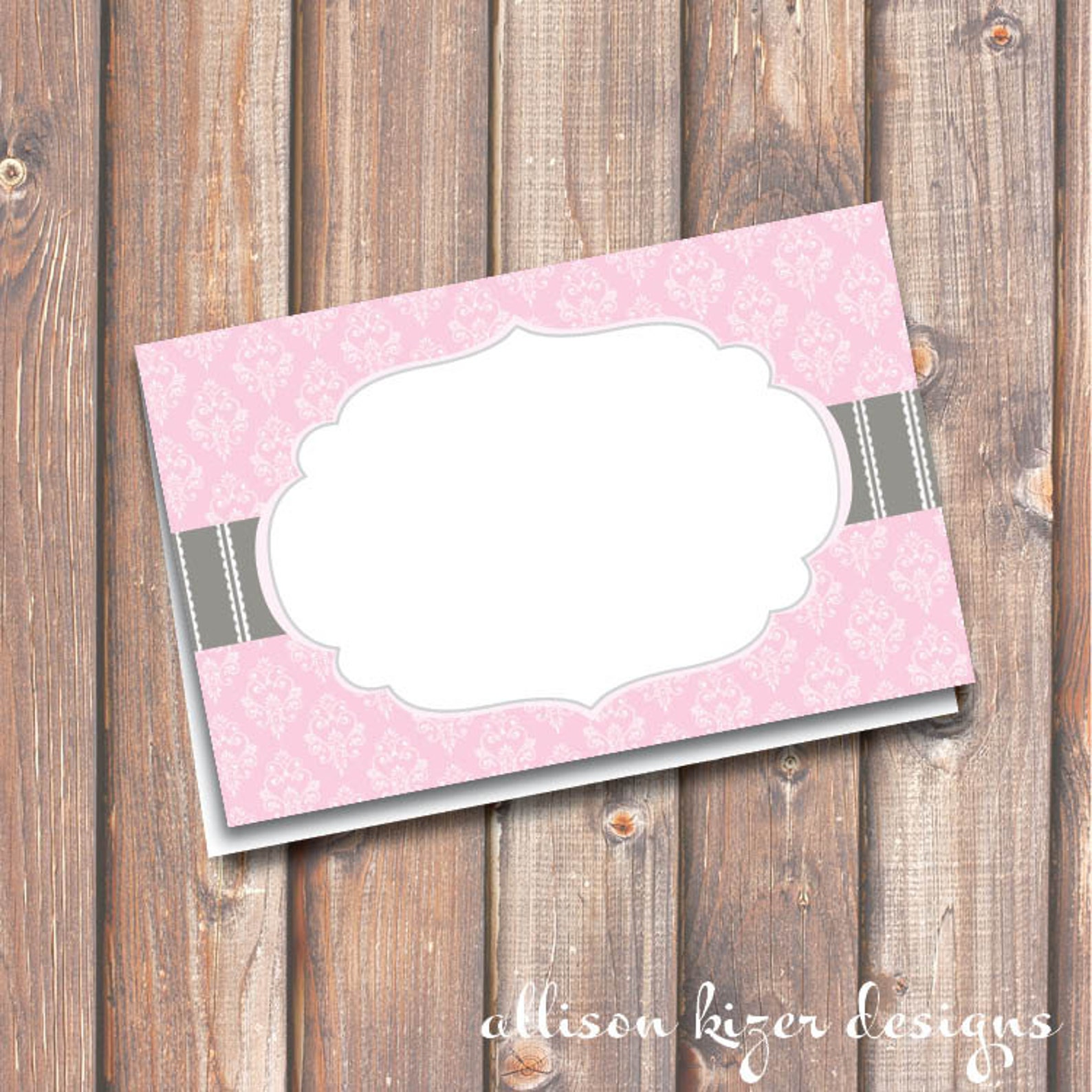 Pastel Pink Place Cards Baby Shower Bridal Shower Florence Pink & Gray ...