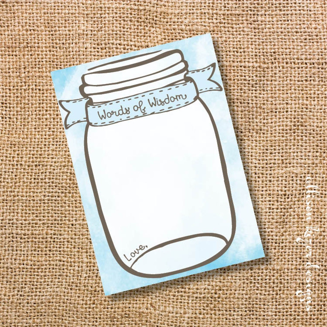 Printable Words of Wisdom Game Blue Mason Jar Baby Shower Baby Boy ...