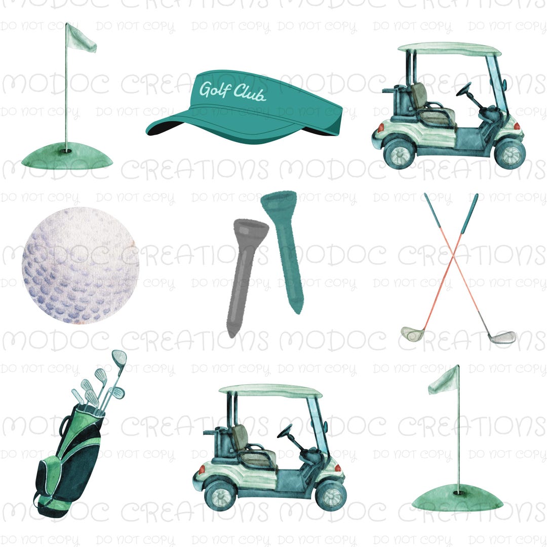Watercolor Golf PNG Bundle – Golf Clipart Set – Golf Cart, Ball, Clubs ...
