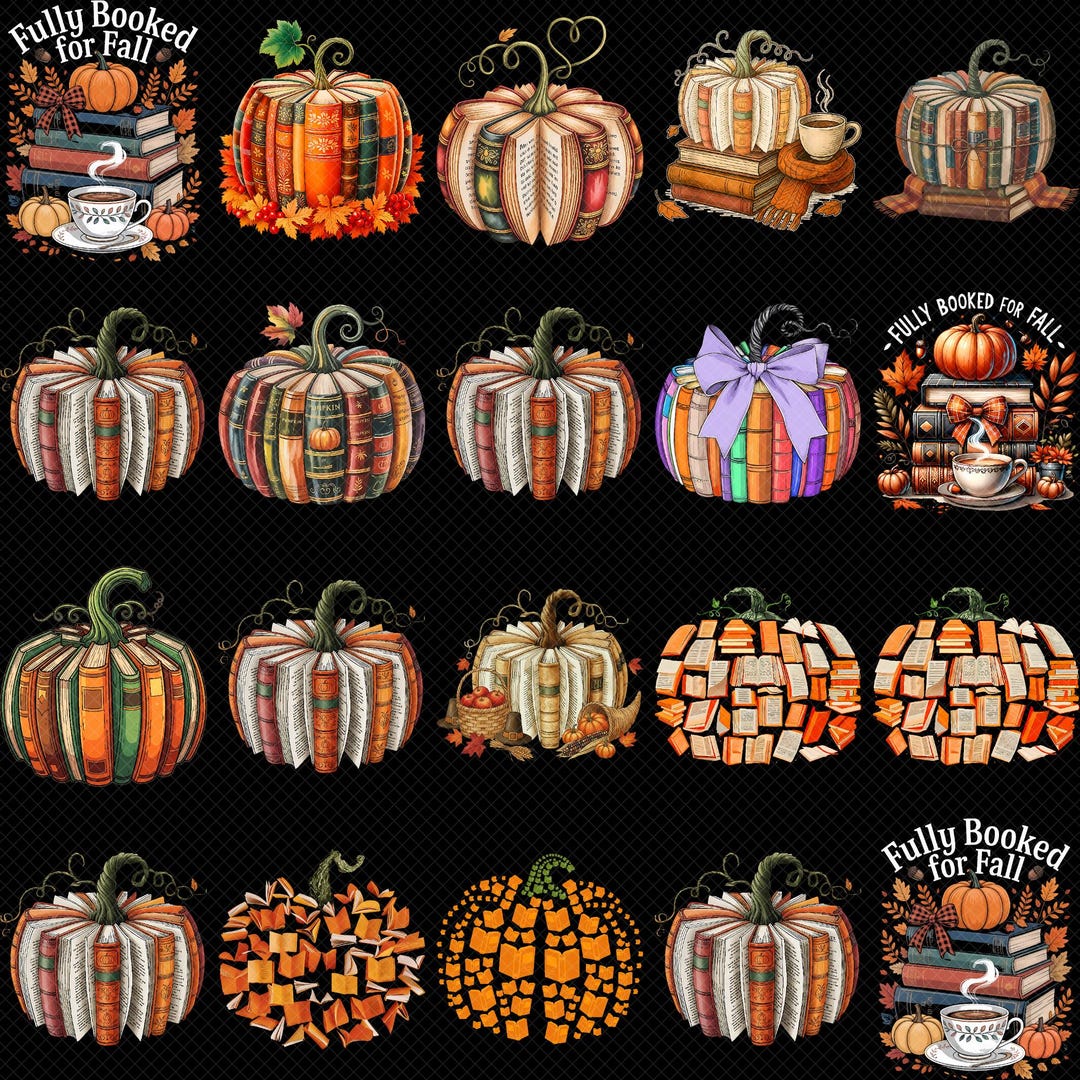 Fully Booked for Fall PNG Bundle, Book Pumpkin Designs, Autumn Fall ...