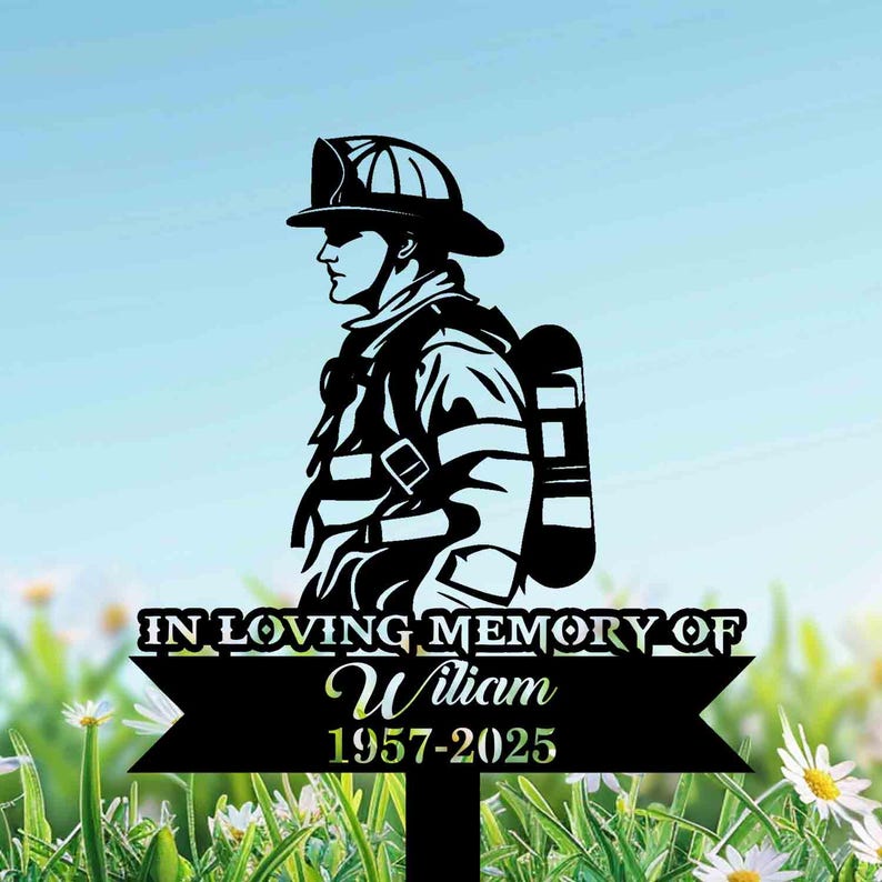 Personalized Firefighter Memorial Grave Stake, Custom Fireman Cemetery ...