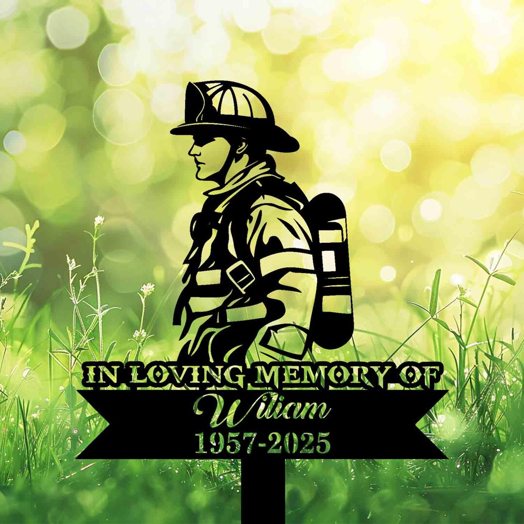 Personalized Firefighter Memorial Grave Stake, Custom Fireman Cemetery ...