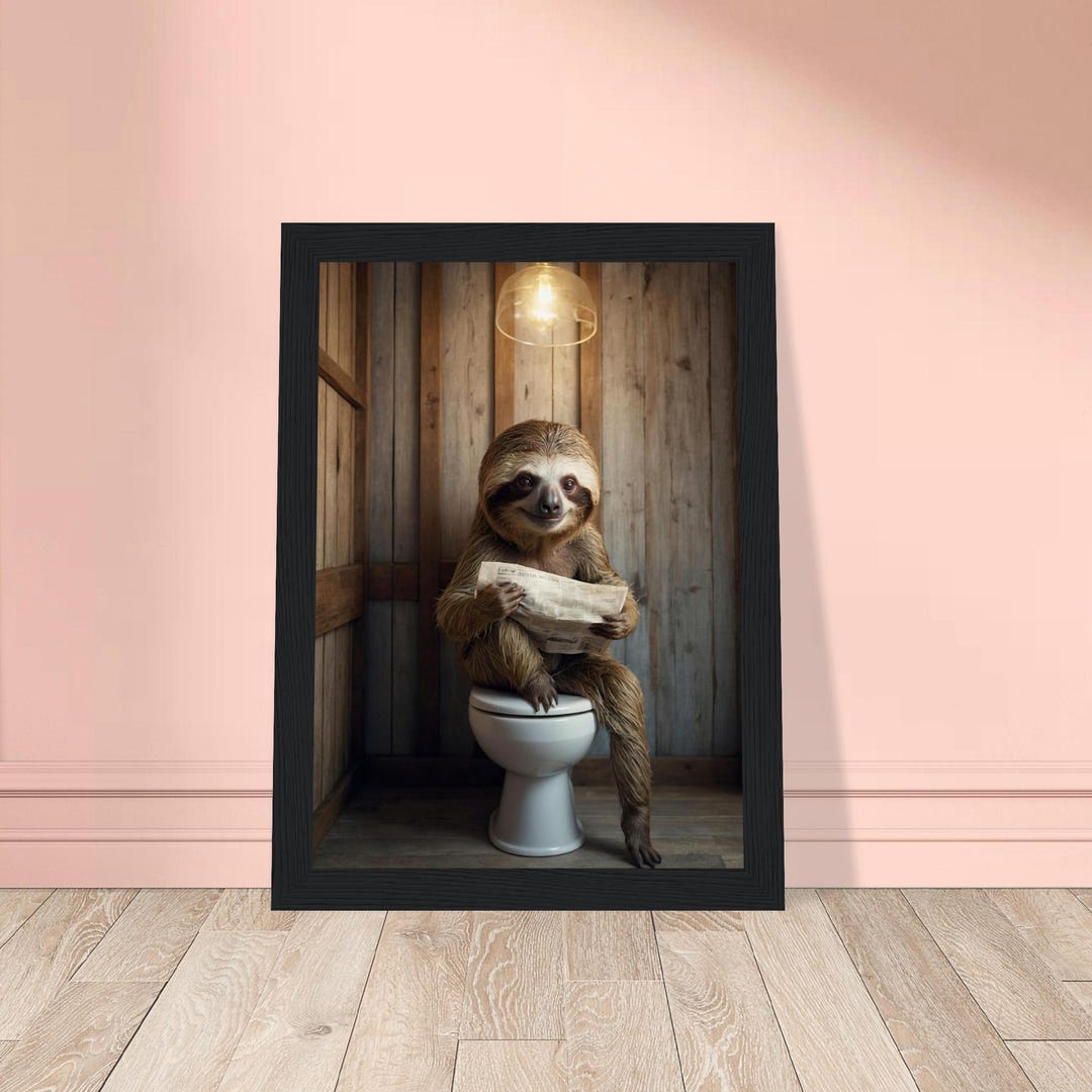 Funny Sloth Bathroom Art, Animal on Toilet Print, Reading Newspaper ...
