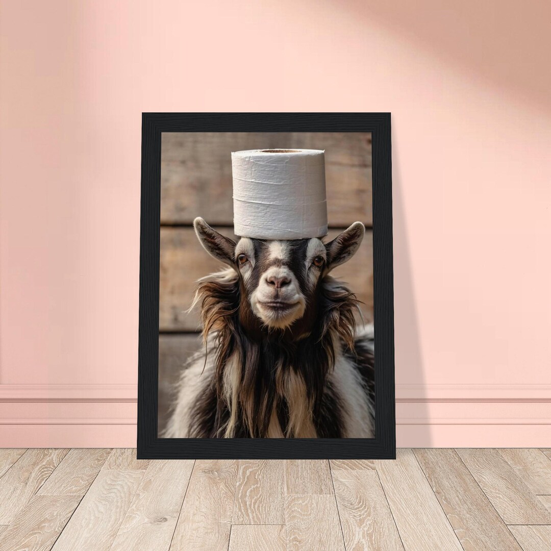 Funny Goat Bathroom Wall Art, Animal With Toilet Paper, Rustic ...