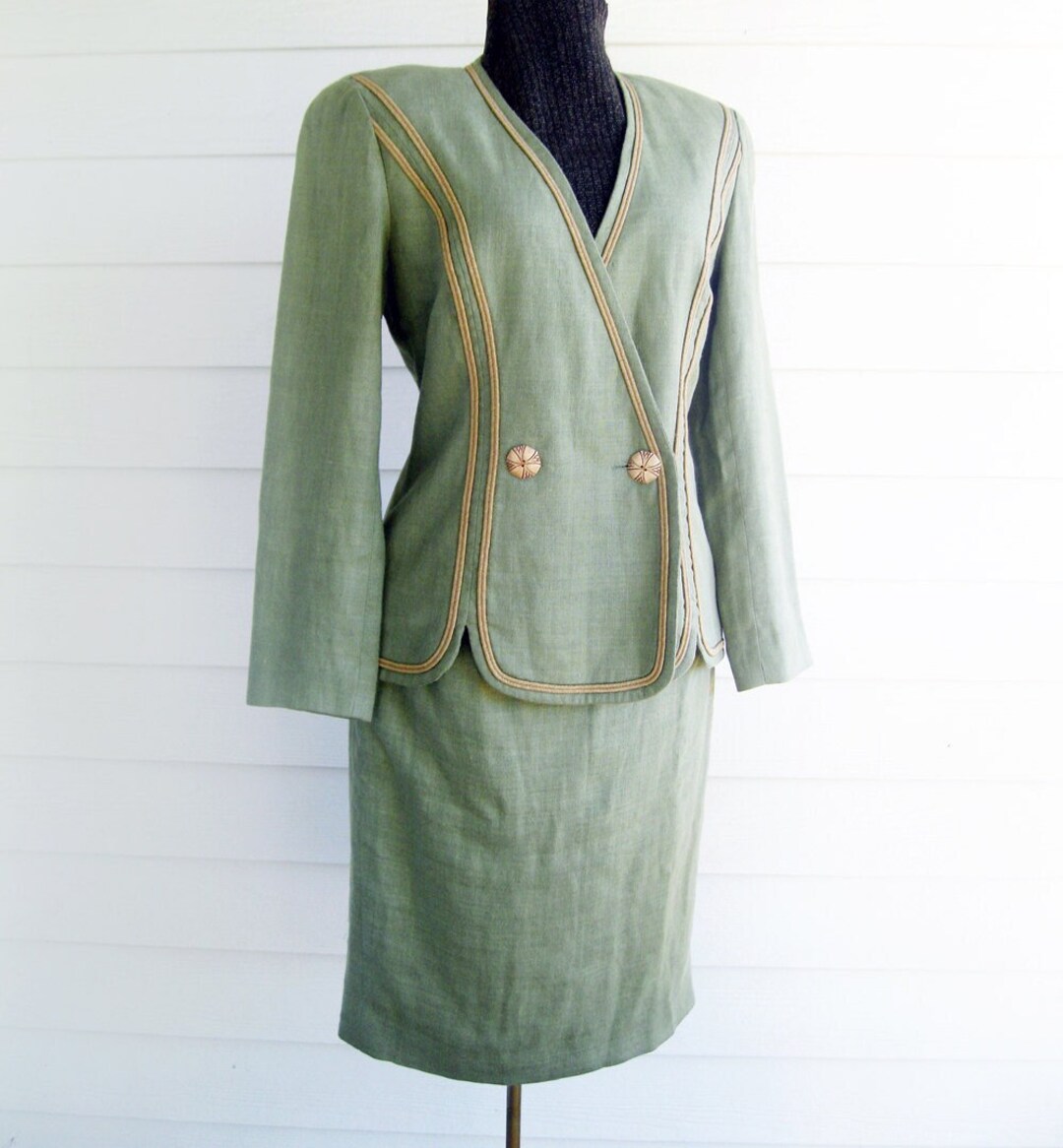 Designer Scaasi Suit Lightweight Linen Moss Green S - Etsy