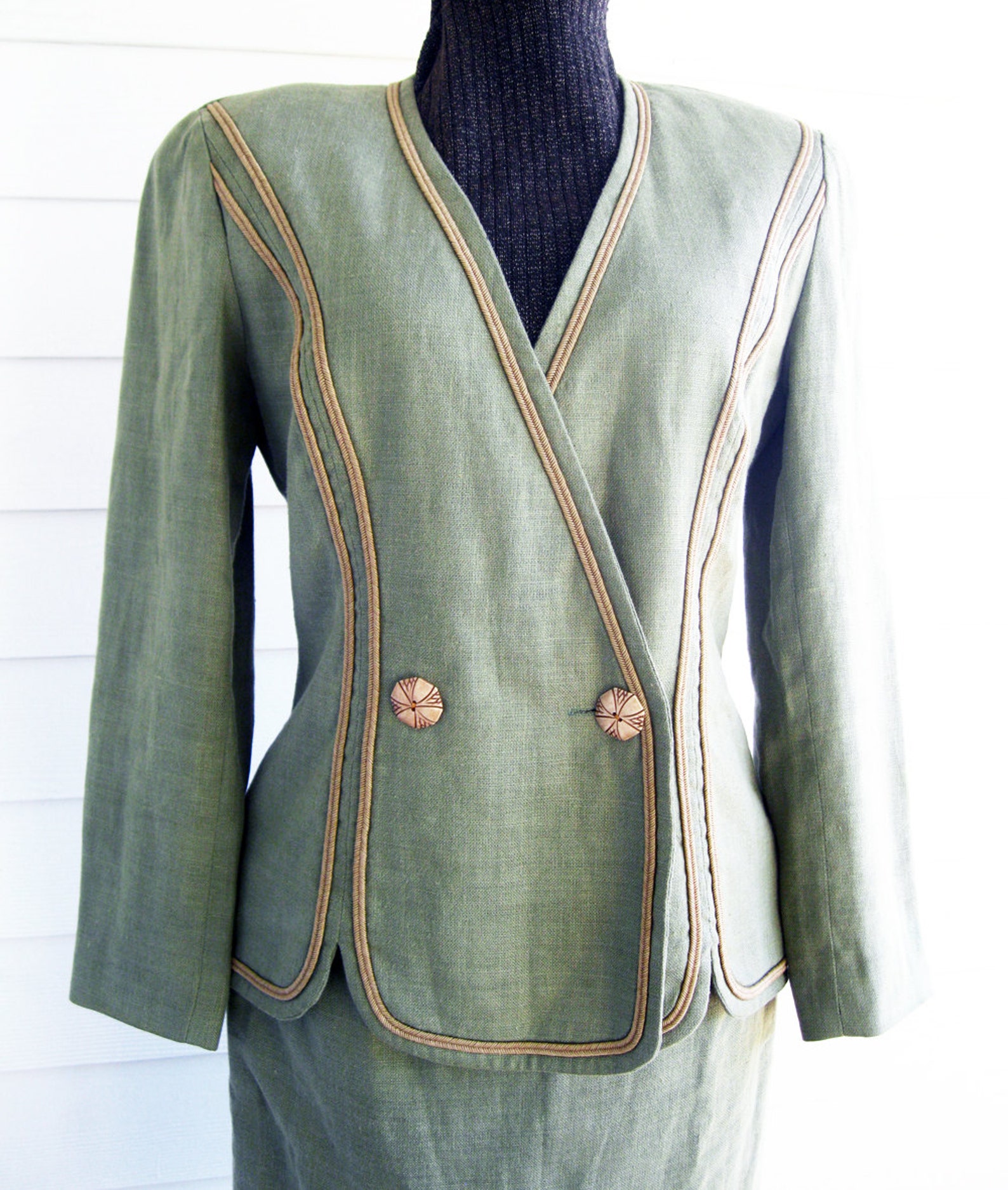 Designer Scaasi Suit Lightweight Linen Moss Green S - Etsy