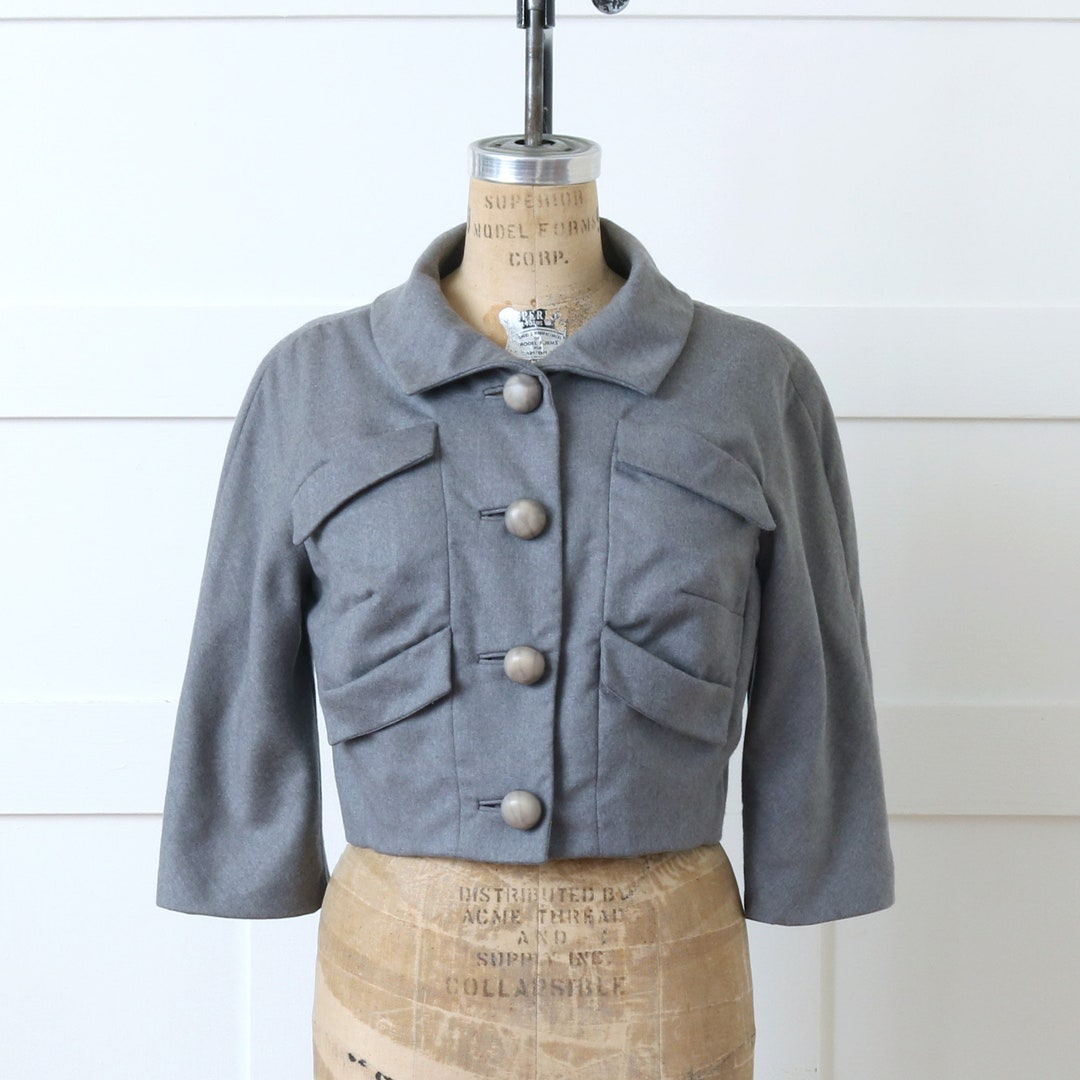 Vintage 1960s Gray Cropped Jacket tailored Boxy Dress Jacket With Big ...