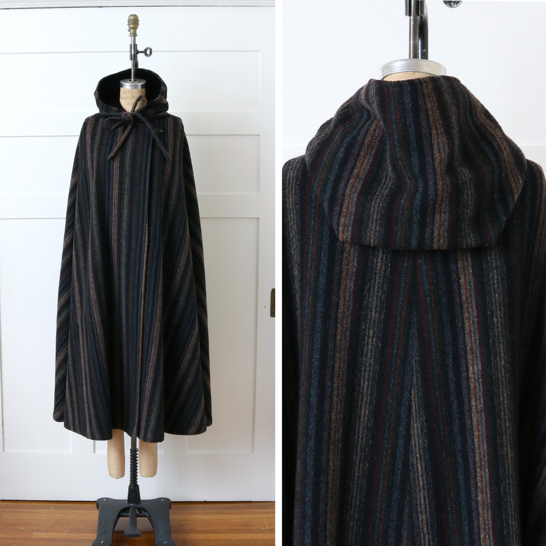 Vintage 1970s 1980s Cape Wool Cape With Velvet Hood by LUBA Dark ...