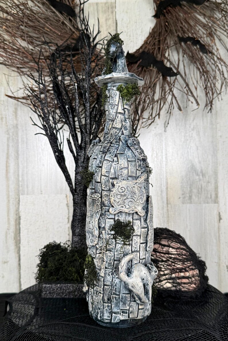 Handmade Witch Bottle Decor, Gothic Stone Texture, Cat Lover, Bat ...