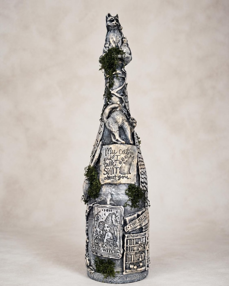 Handmade Black Cat Witch Potion Bottle: Gothic Halloween Decor, Aged ...