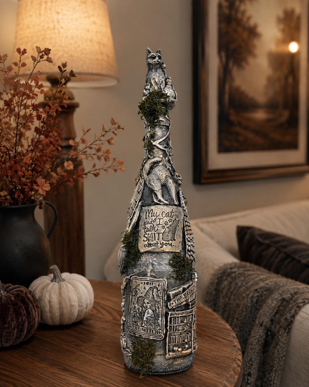 Handmade Black Cat Witch Potion Bottle: Gothic Halloween Decor, Aged ...