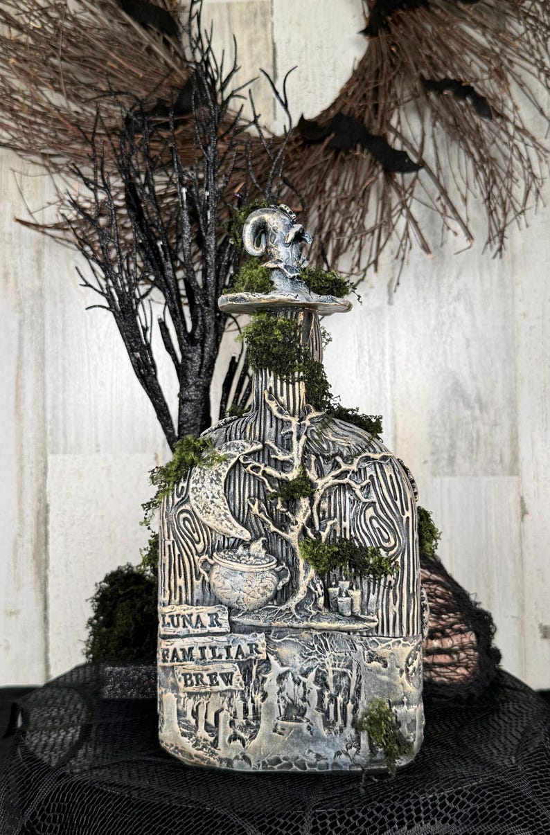 Handmade Black Cat Witch Bottle Decor: Gothic Halloween Spooky Accents ...