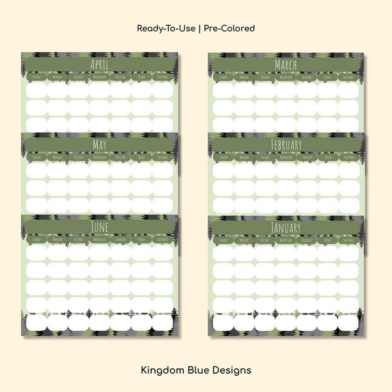 Forest Monthly Calendar Printable | Undated Calendar PDF | Letter Size ...