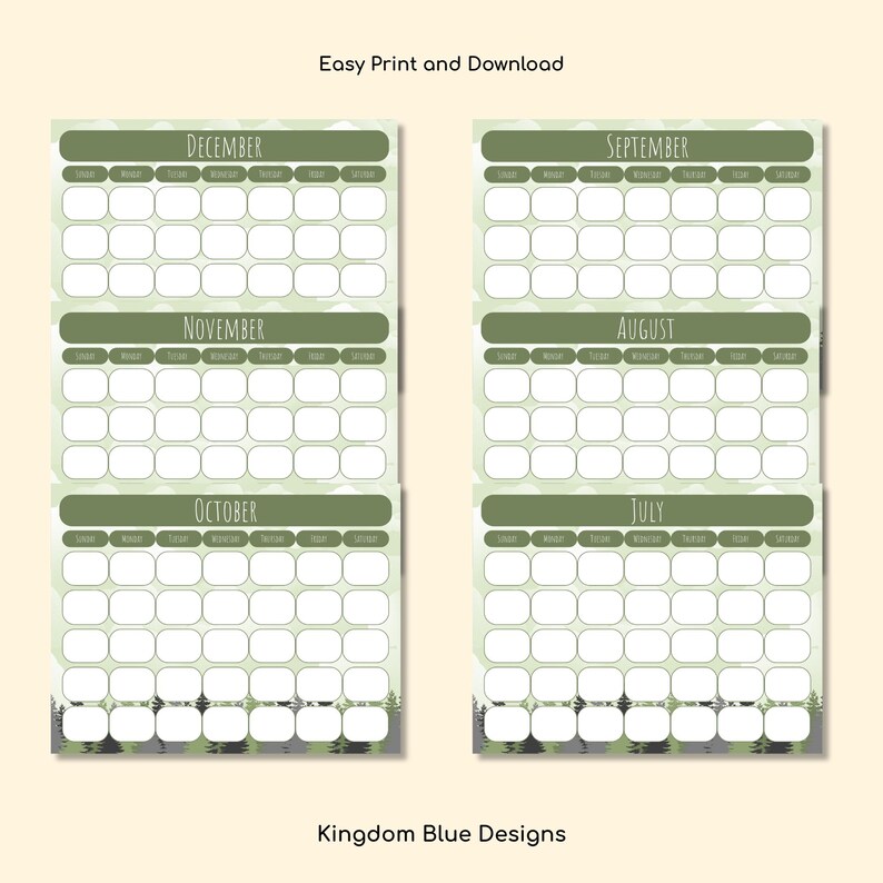 Forest Monthly Calendar - Cloudy Edition | Printable Undated PDF ...