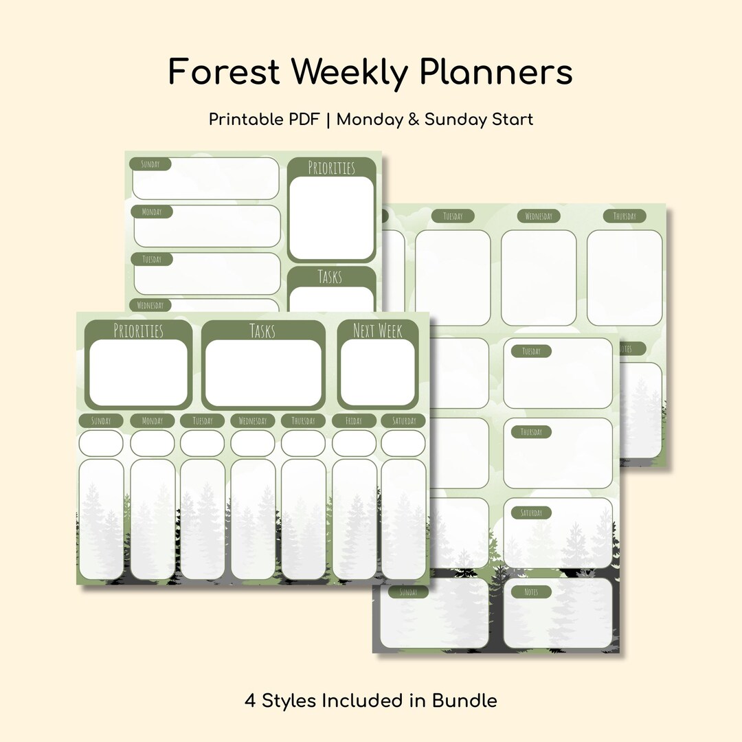 Forest Weekly Planner Bundle | Printable Woodland Planner PDF | Weekly ...