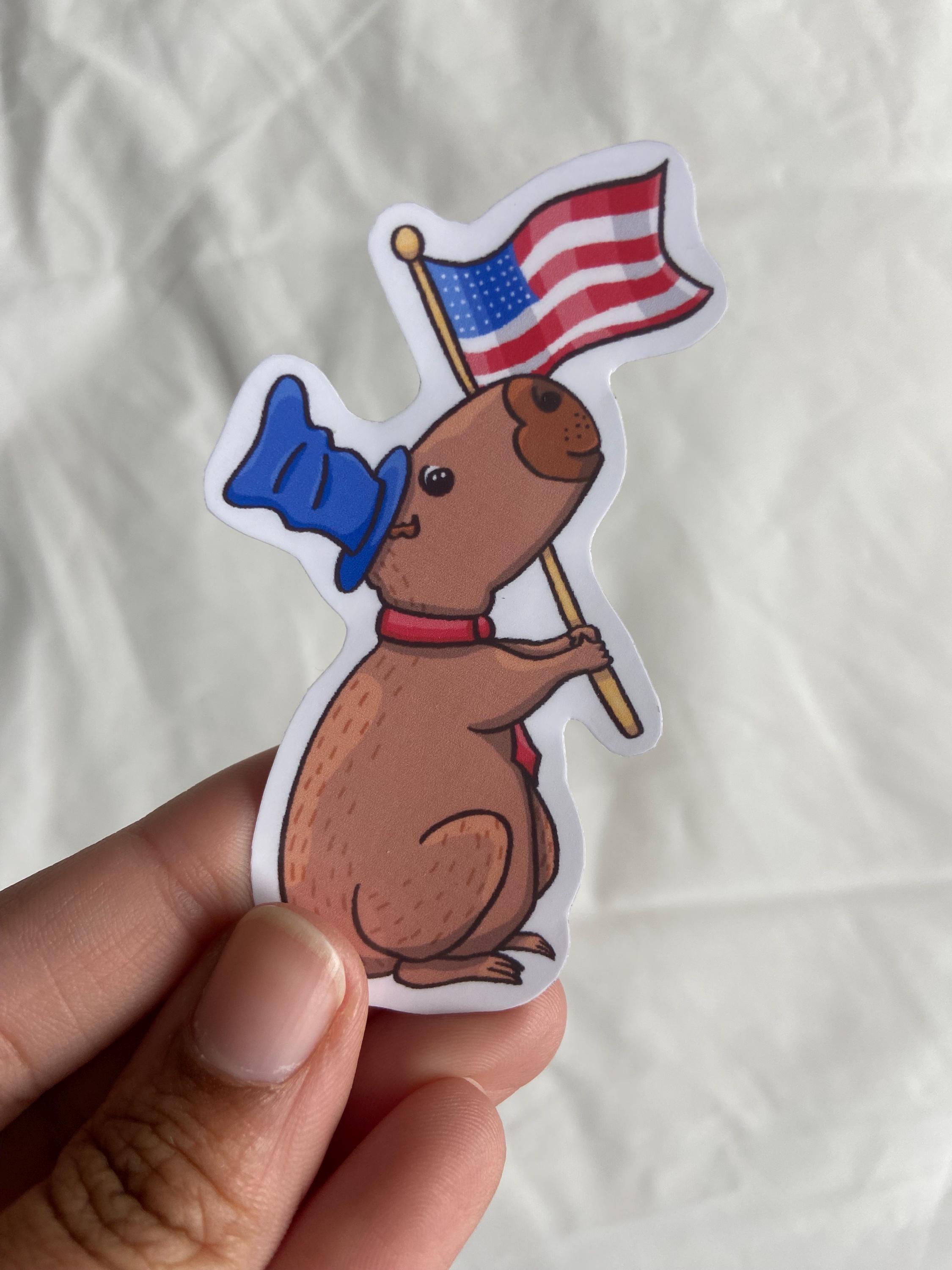 Memorial Day Capybara Sticker, Capybara With American Flag Gloss Vinyl ...