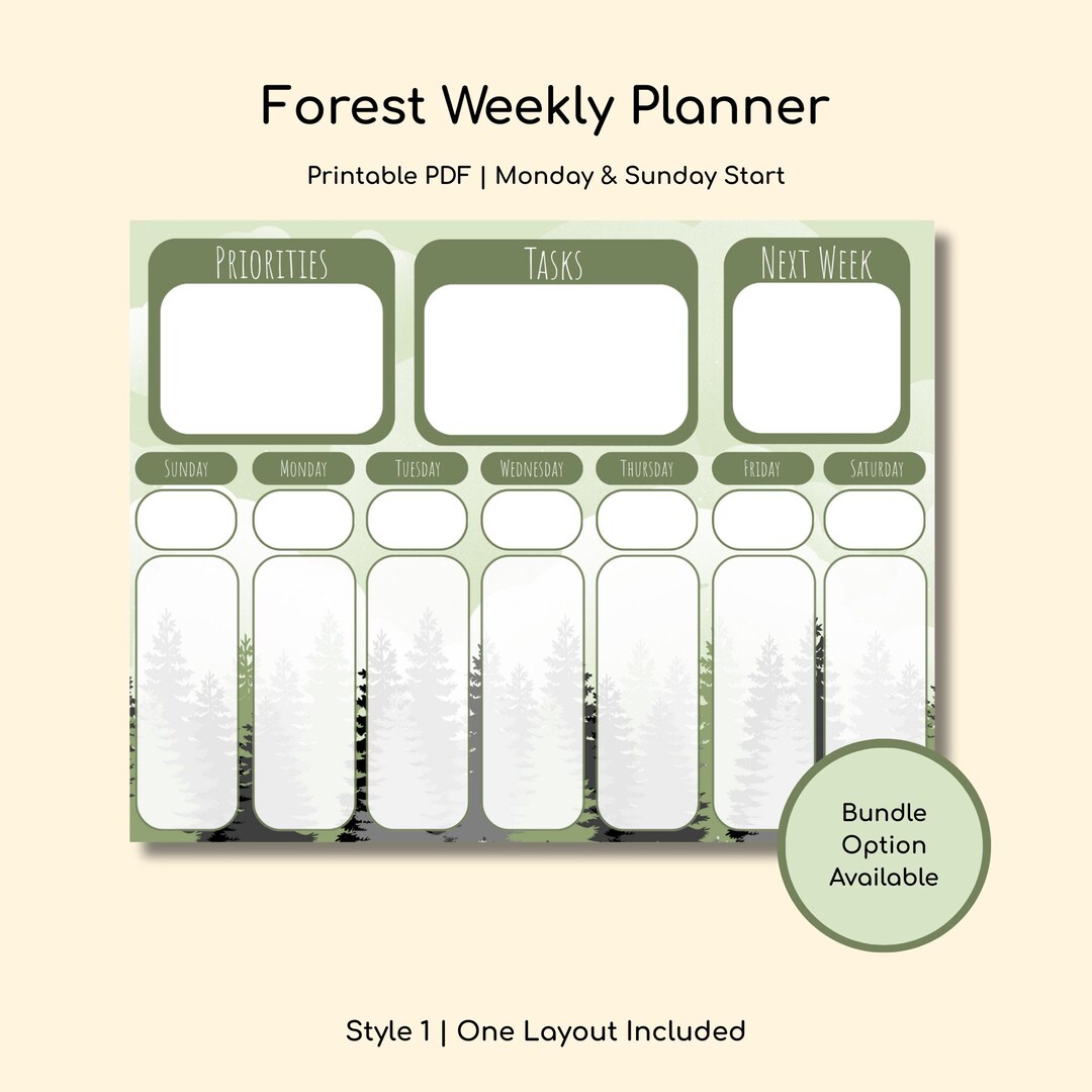 Woodland Weekly Planner Printable | Aesthetic Matching Minimalist ...