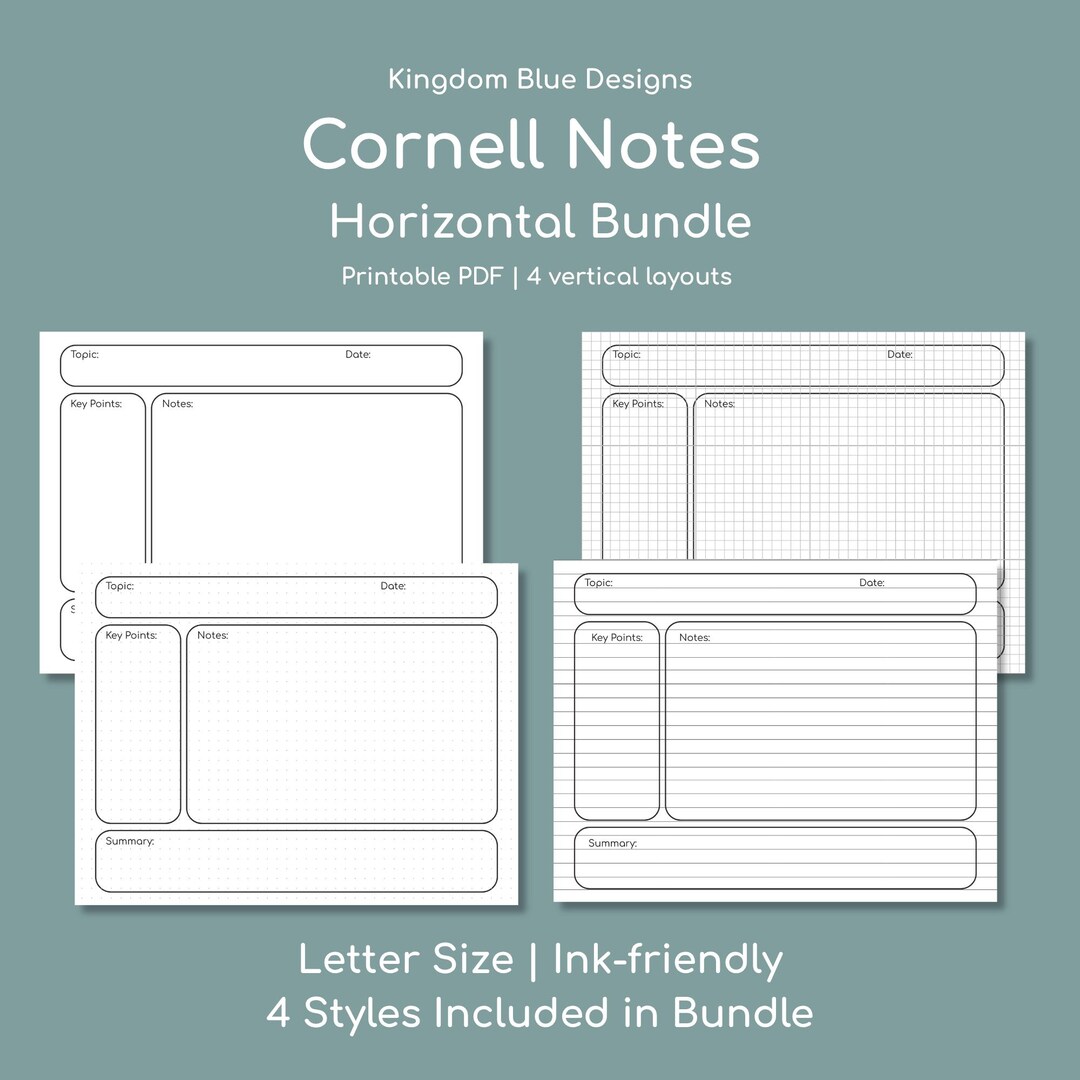 Standard Cornell Notes Mini Bundle | Horizontal Layout | Study ...