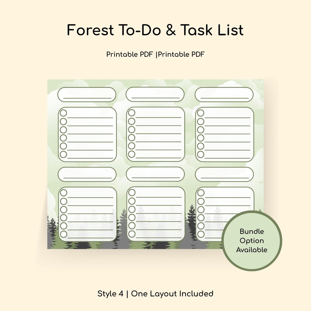 Forest To-do & Task List Sheet PDF | Checkbox Sheet | Boxed Spread ...