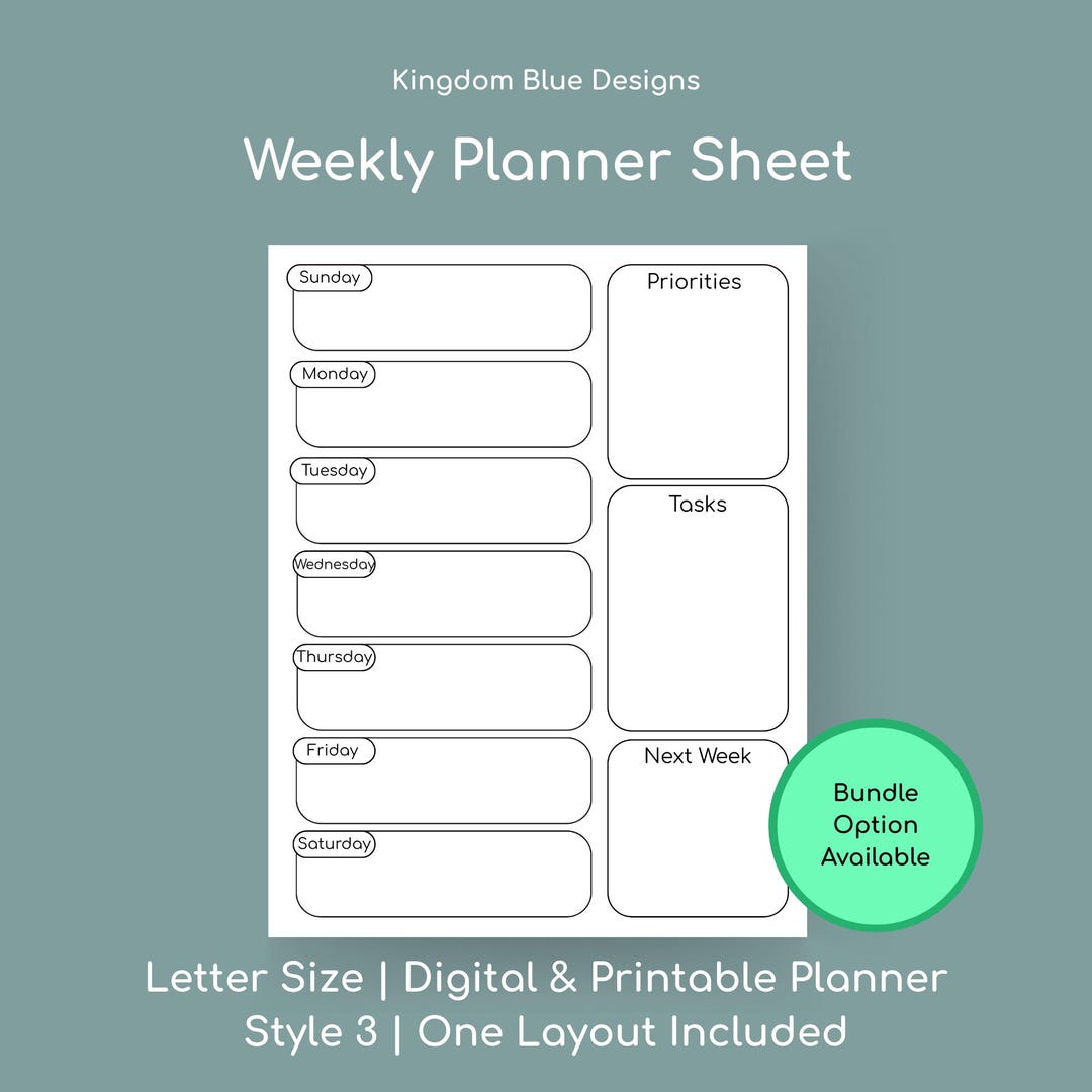 Vertical Weekly Planner | Minimalist Layout With Priority, To-do and ...