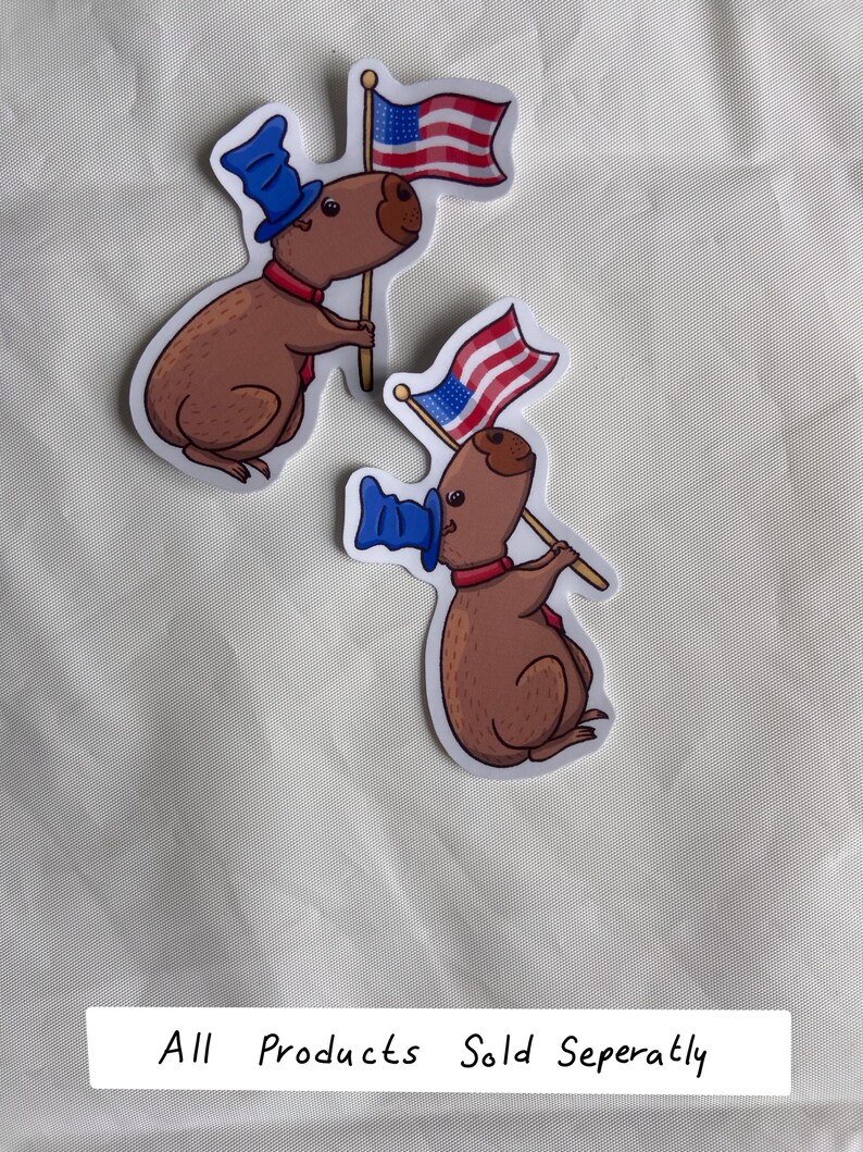 Memorial Day Capybara Sticker, Capybara With American Flag Gloss Vinyl ...