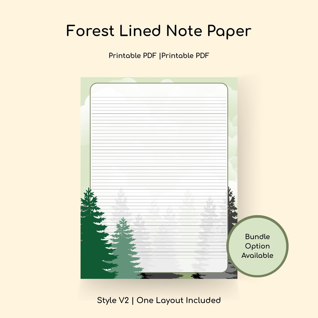 Forest Note Lined Paper PDF | Student Pen Pal Sheets | Journal ...
