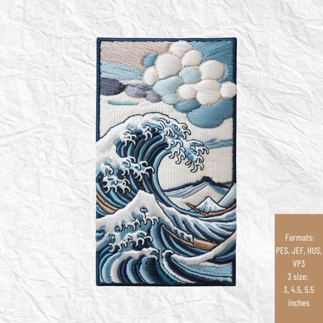 Great Wave Embroidery Design, Japanese Ocean Wave Machine Embroidery ...