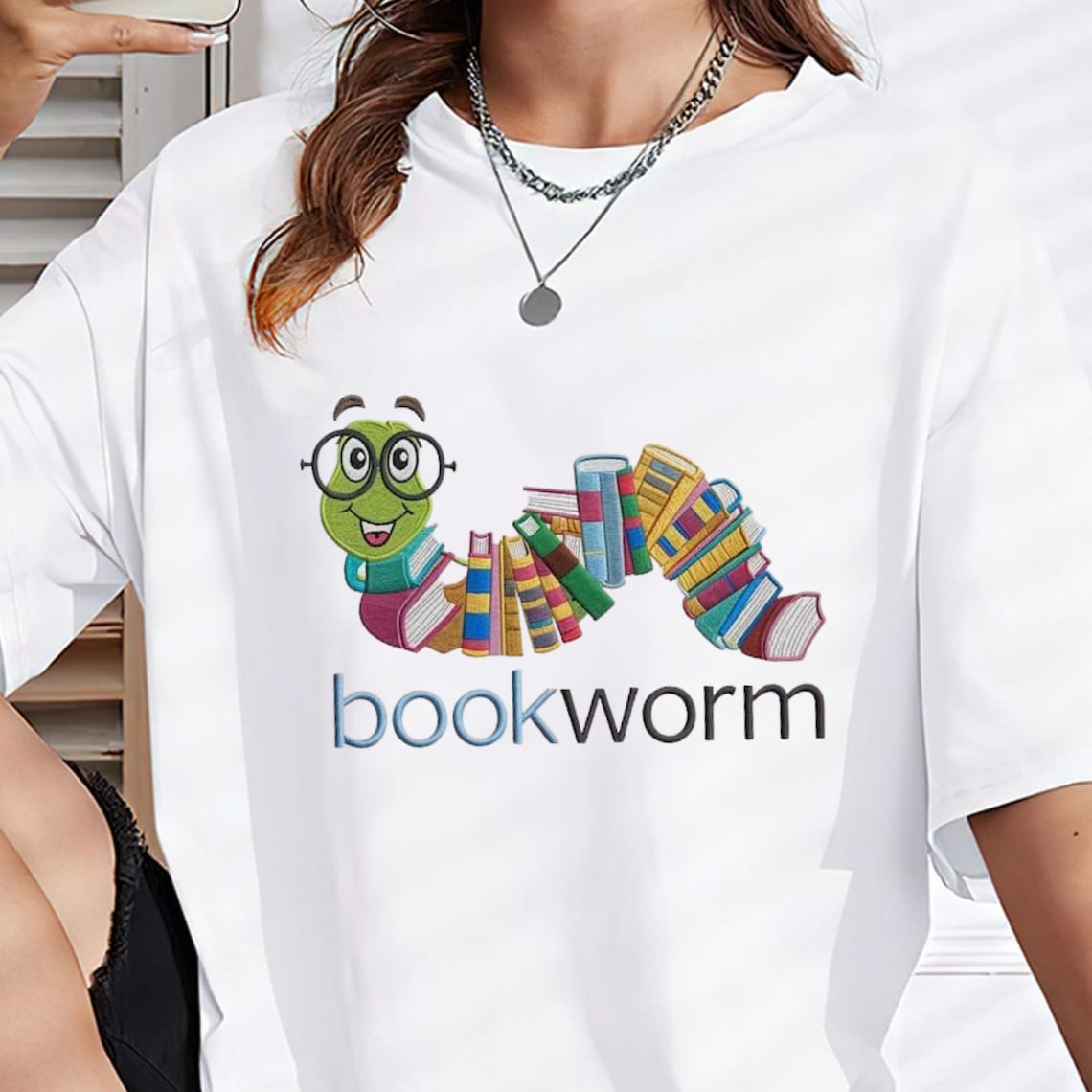 Cute Bookworm Embroidery Design for Kids and Book Lovers, Fun Reading ...