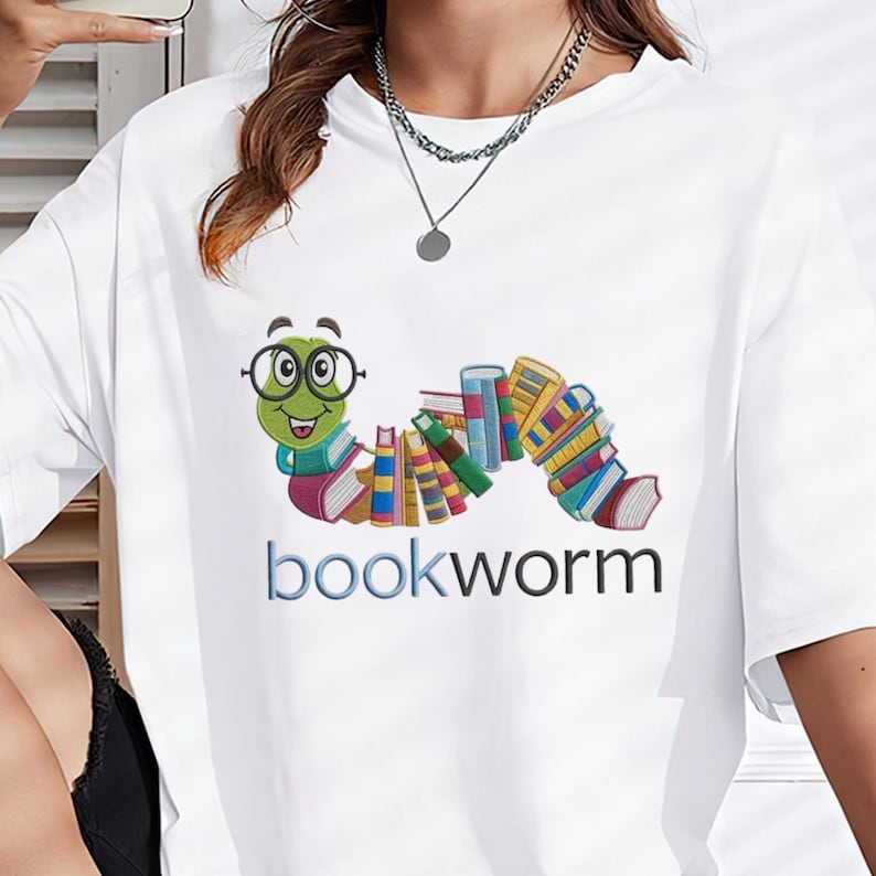 Cute Bookworm Embroidery Design for Kids and Book Lovers, Fun Reading ...