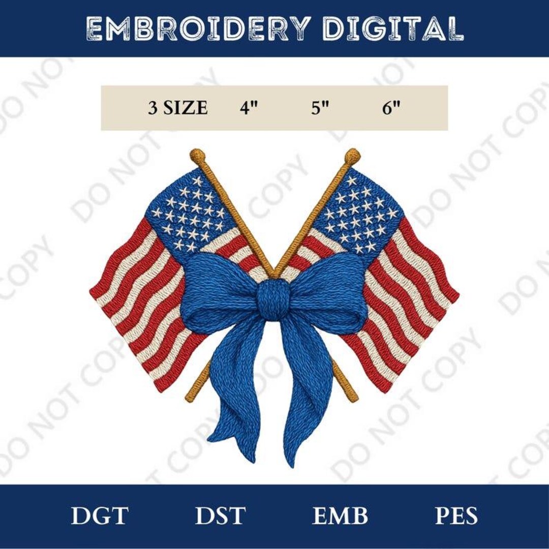 American Flag Embroidery Design, USA Bow Embroidery Pattern, 4th of ...